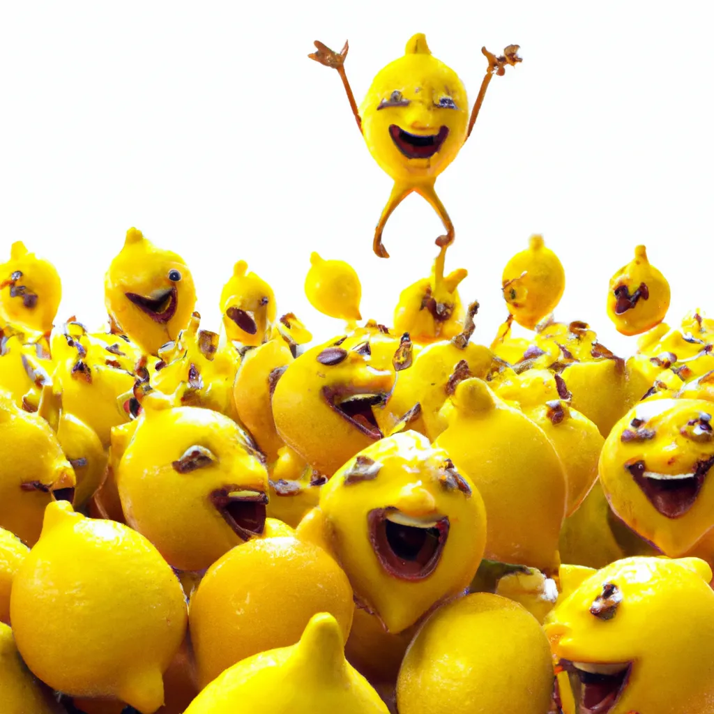 3-D, Photo-Realistic, Laughing Giant Lemon surround... | OpenArt