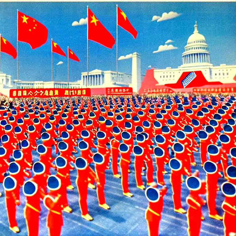 Chinese propaganda poster of a parade near the Capit... | OpenArt