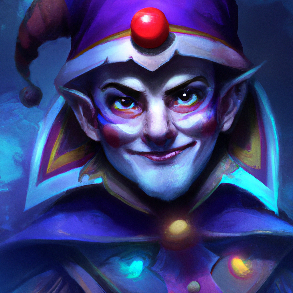 CRPG portrait of a heroic clown wizard. Colorful and...