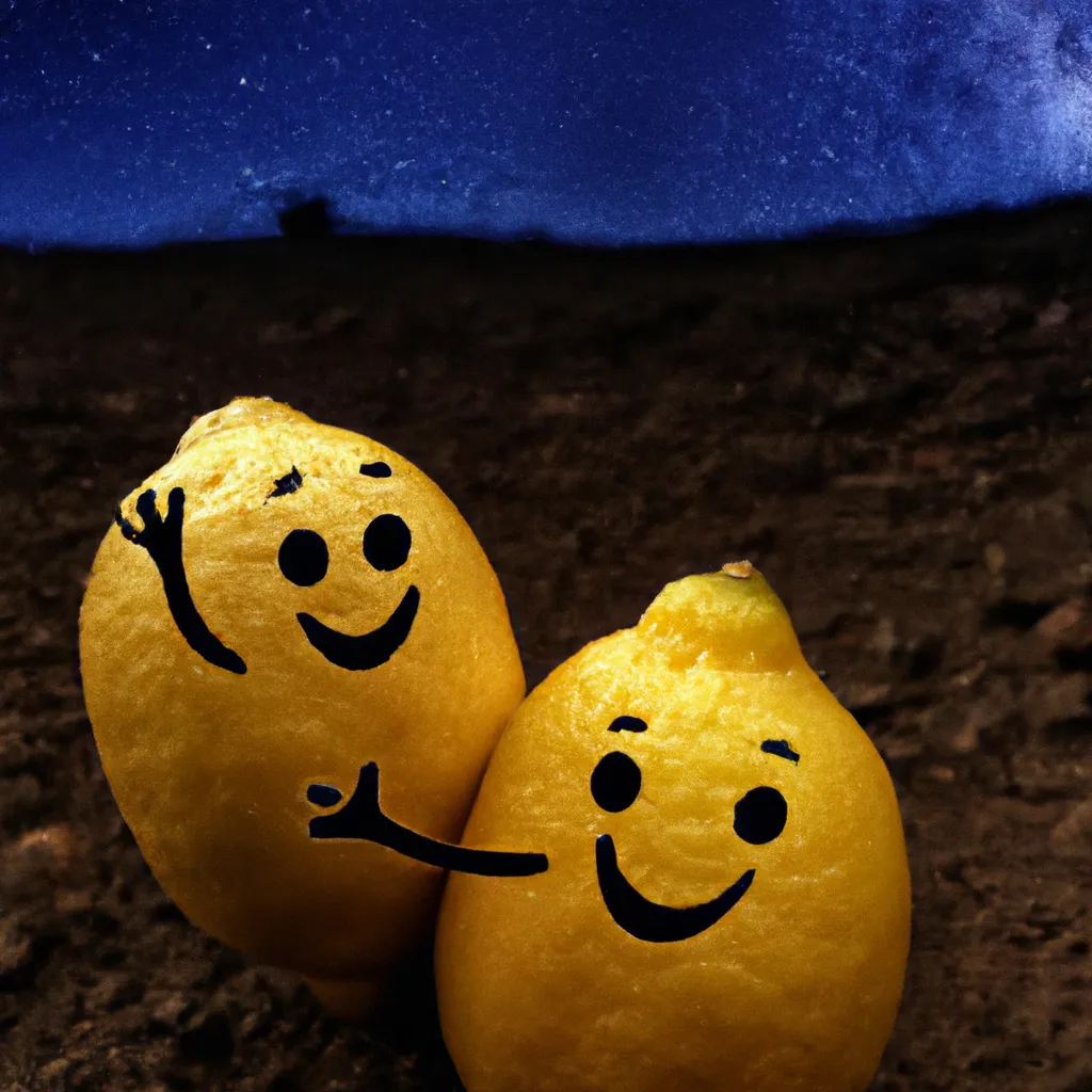 2 little cute lemons hugging each other, on the plan... | OpenArt