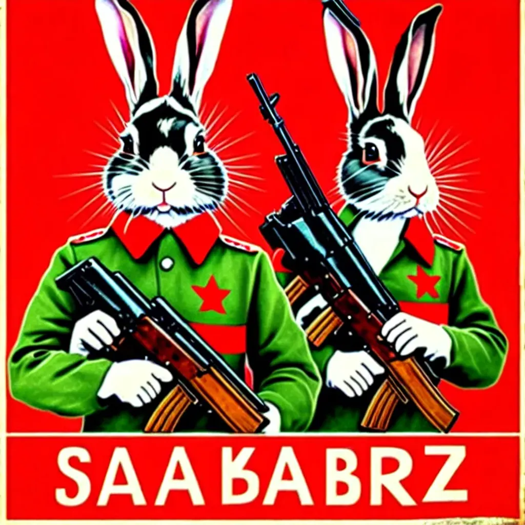 Rabbits holding AK47s, socialism, propaganda poster,... | OpenArt