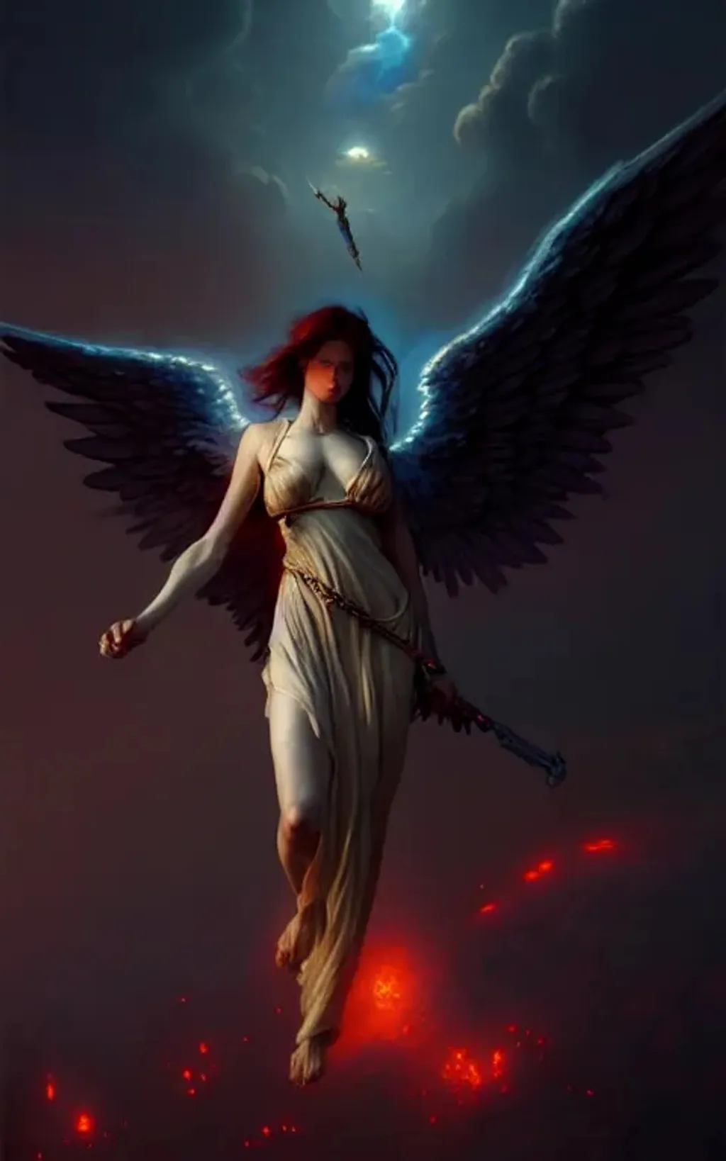 Heavenly female angel with an apocalypse with fire a... | OpenArt