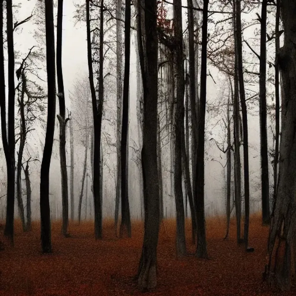 dead trees in autumn forest at night, liminal space | OpenArt