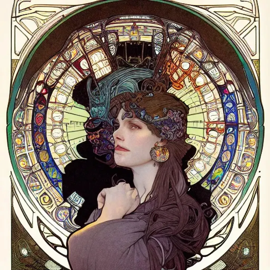 portrait of a muse, colored ink drawing, chart, sche...