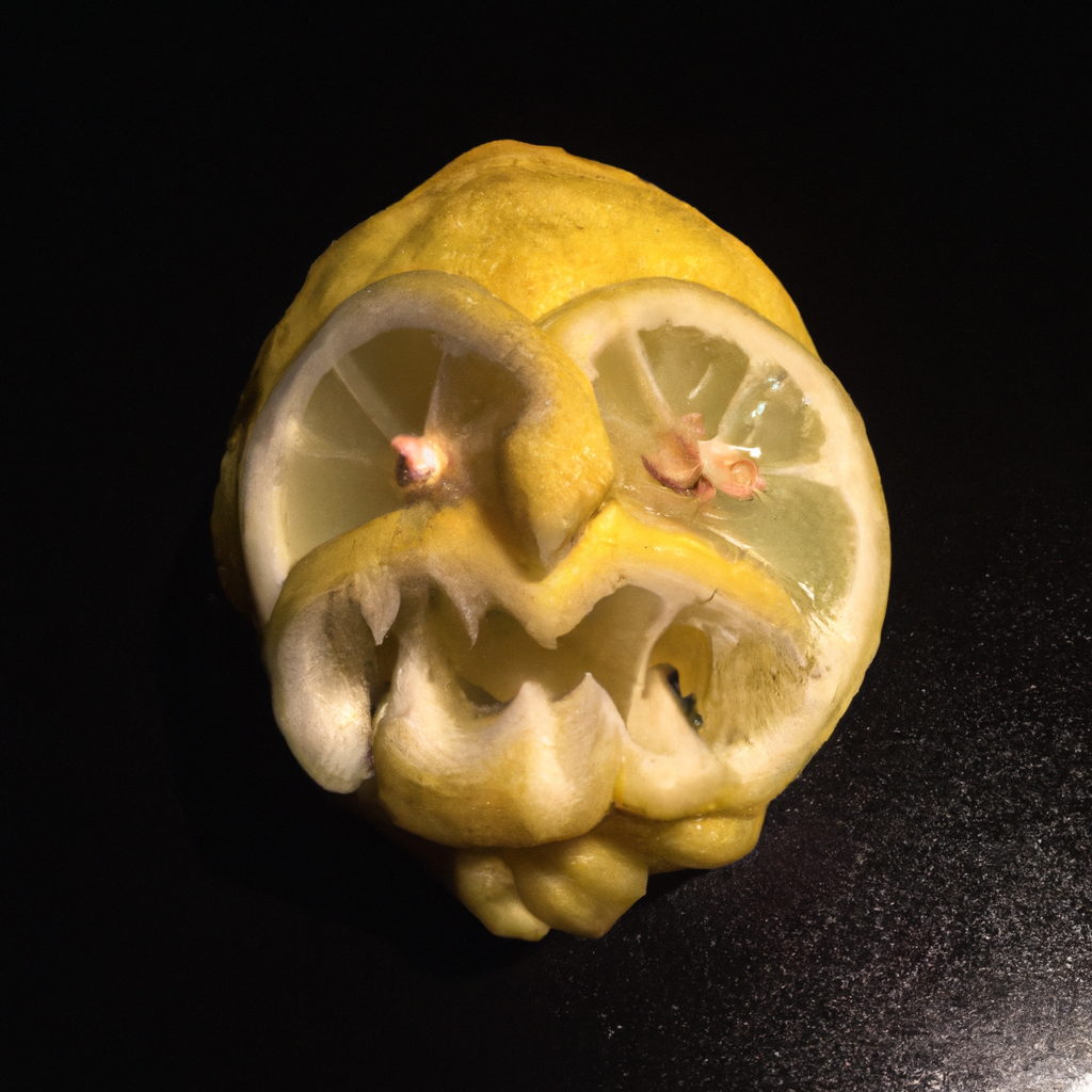 Monster face lemon carving, award winning photography | OpenArt