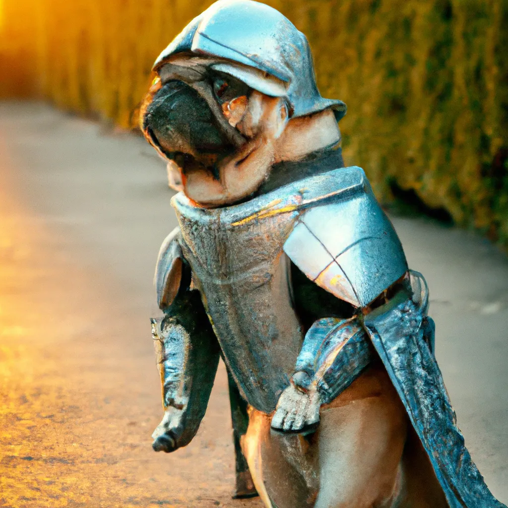 pug on a walk in si fi knight armor | OpenArt