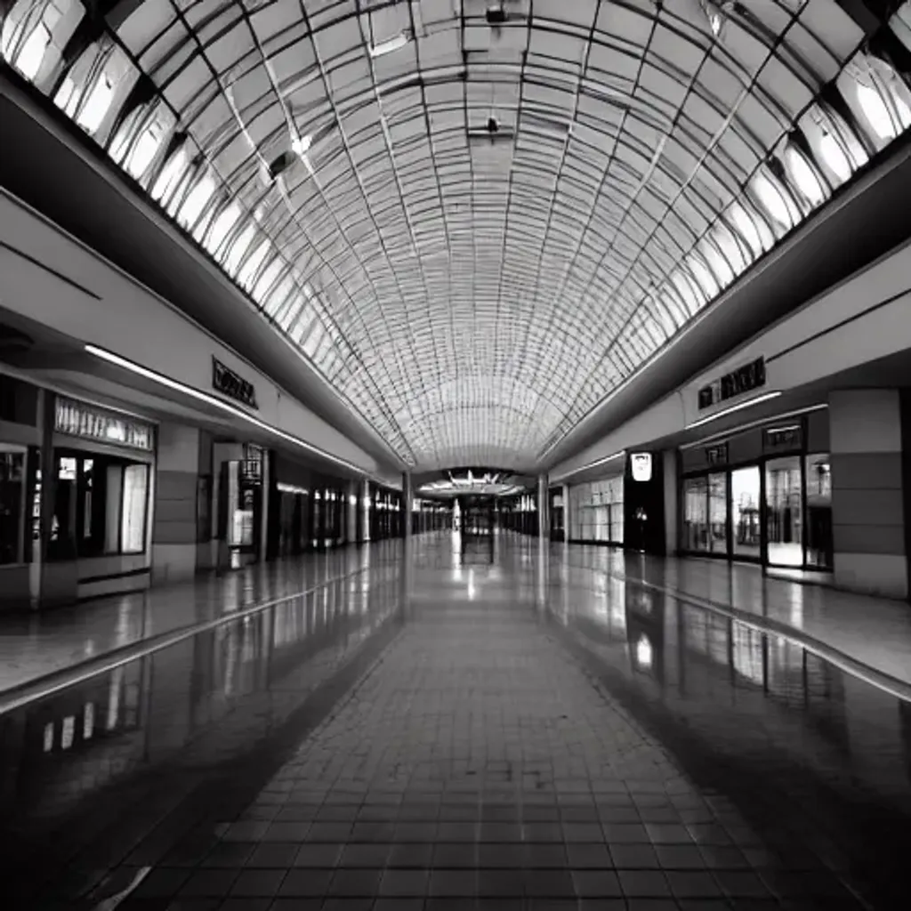 liminal empty modern mall at night, with creepy people | OpenArt