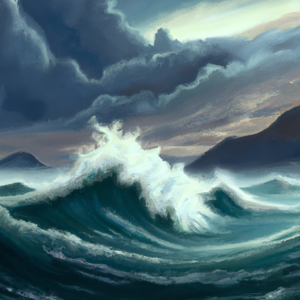a painting of a large wave in the ocean, a matte pai... | OpenArt