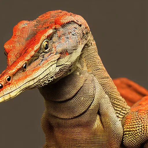Photograph of a red bipedal monitor lizard, 8k, hype... | OpenArt