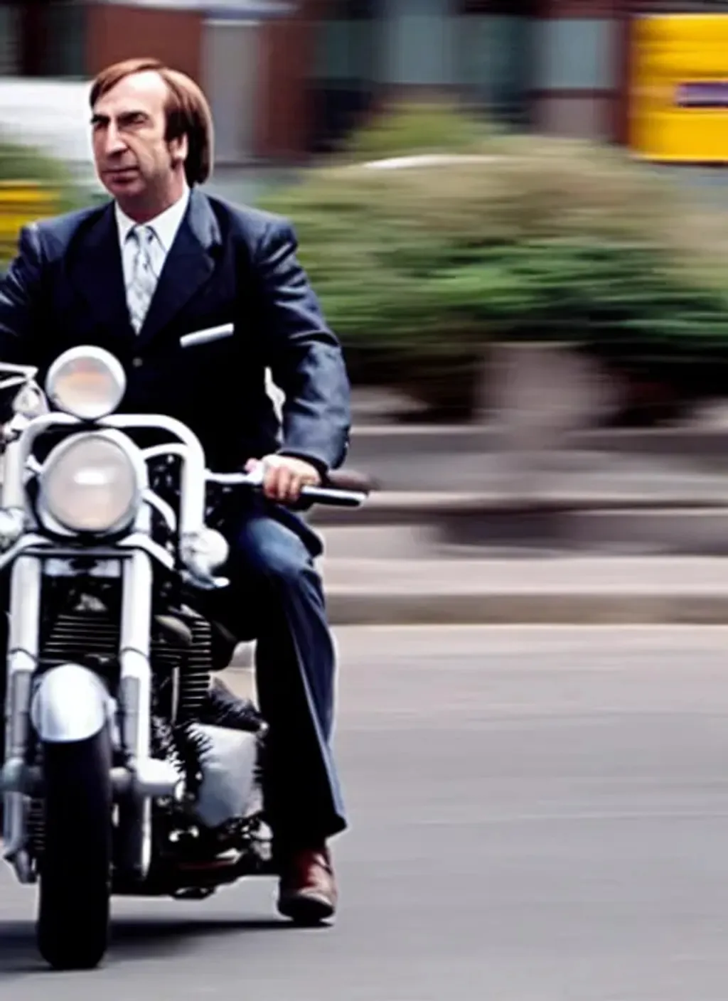 Photograph of Saul Goodman riding a motorcycle on th...