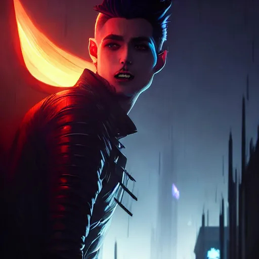 vampire male haircut photography, cyberpunk horror... | OpenArt