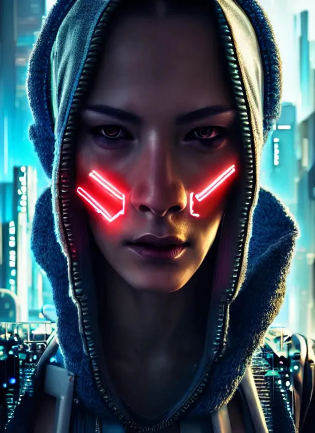 Extremely detailed portrait of cyberpunk young hack... | OpenArt