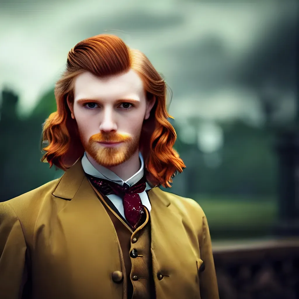 young handsome ginger long hair male smirking at you... | OpenArt
