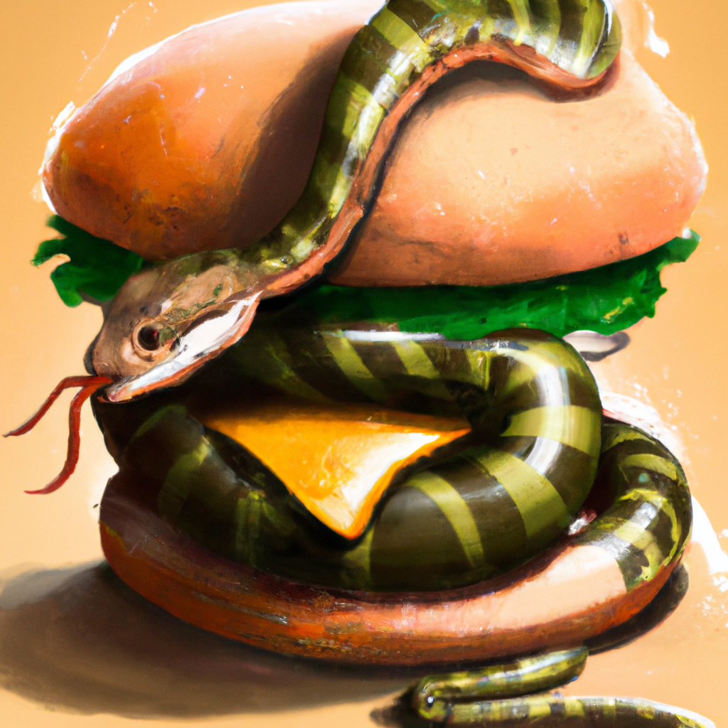 snake wrapped in a hamburger, digital art | OpenArt