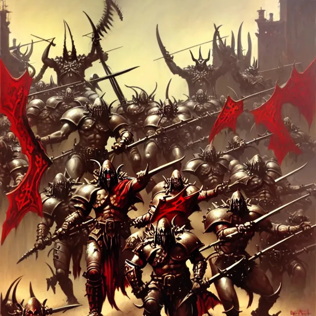 Demon androgynous heavy armored and armed elves of K...