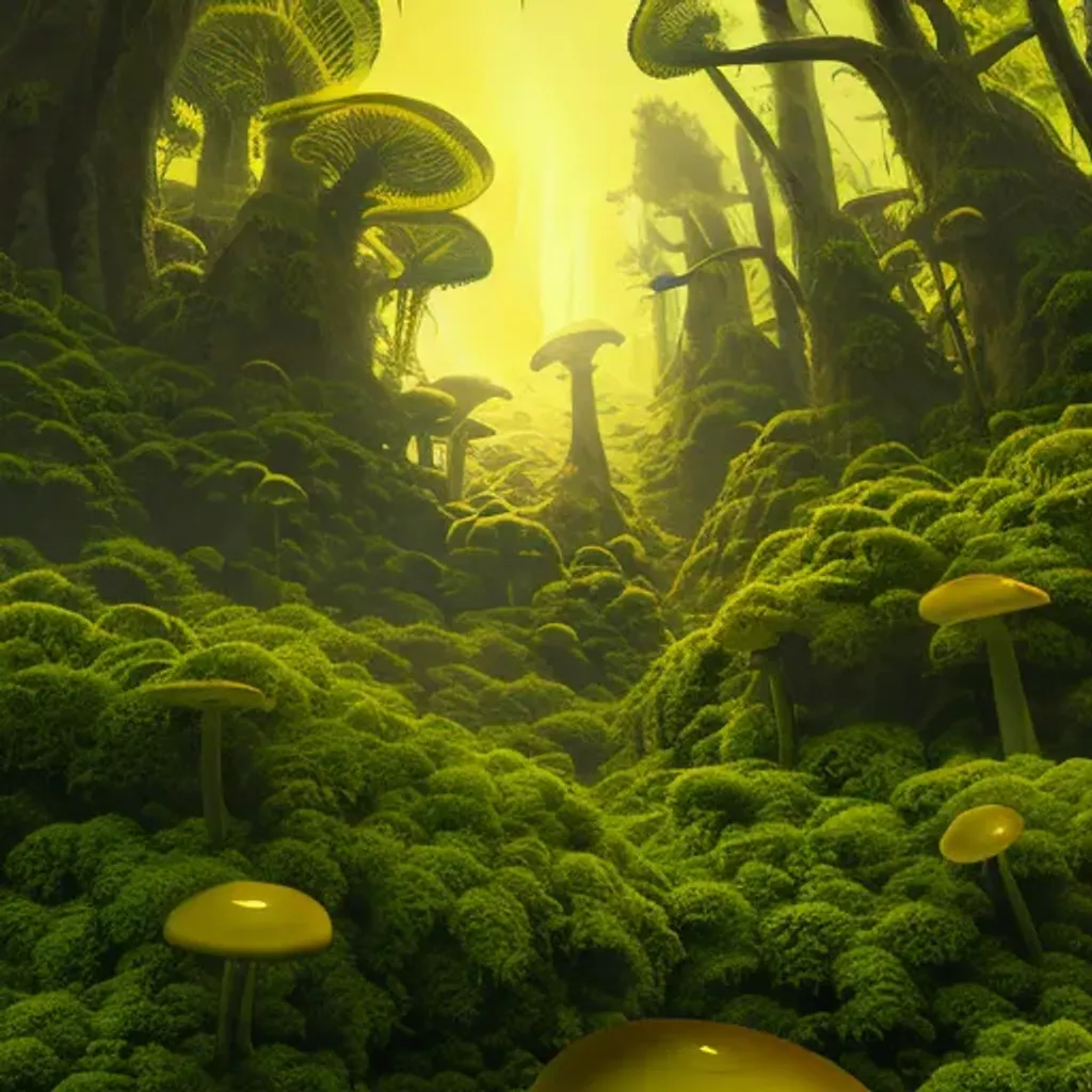 Alien planet with colossal trees over a kilometer h... | OpenArt