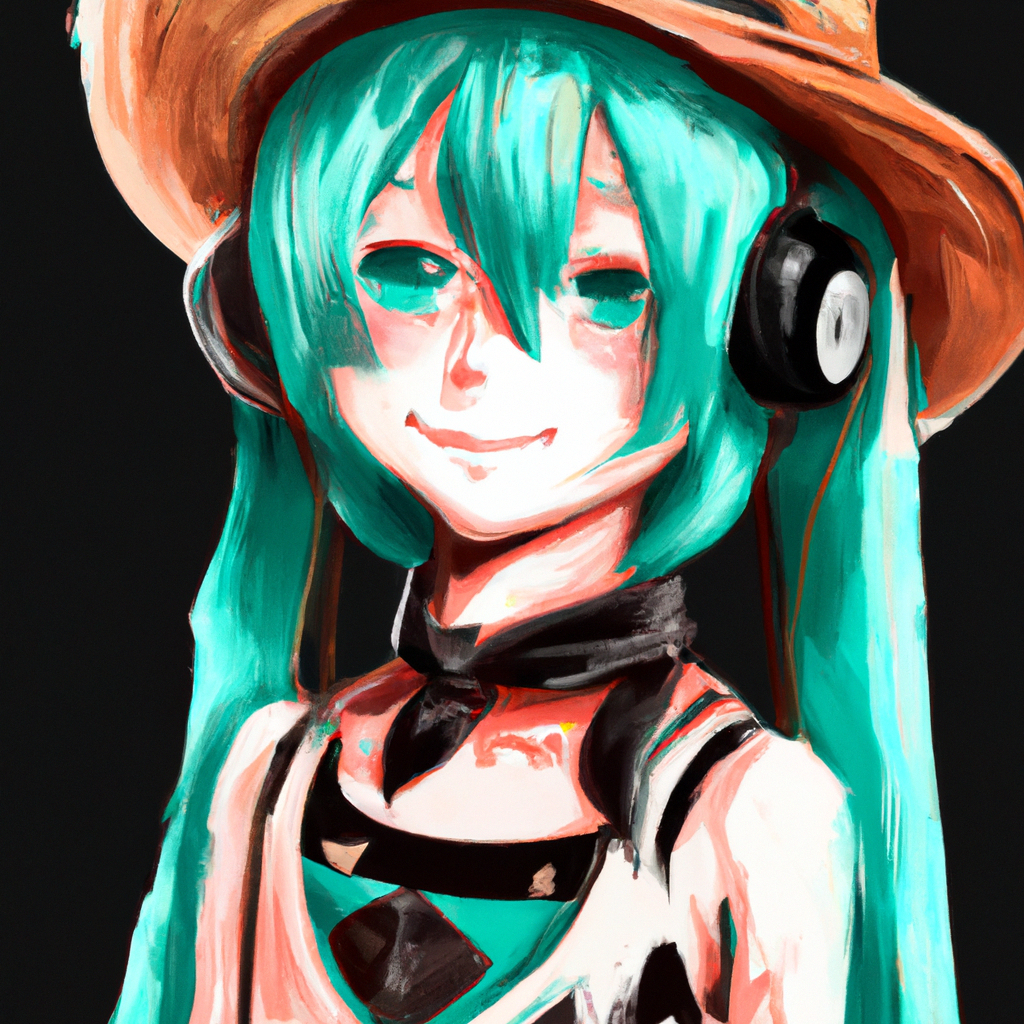 Hatsume Miku wearing a cowboy cat, digital art | OpenArt