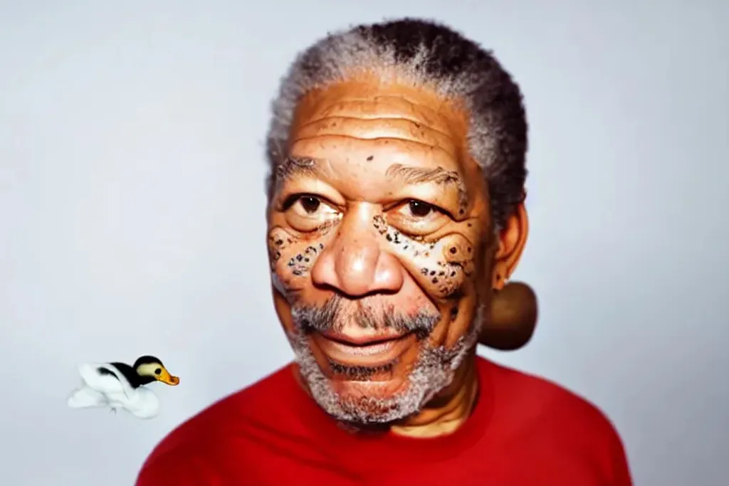 Morgan Freeman holding a duck, yolked, muscle, 4K, 8... | OpenArt