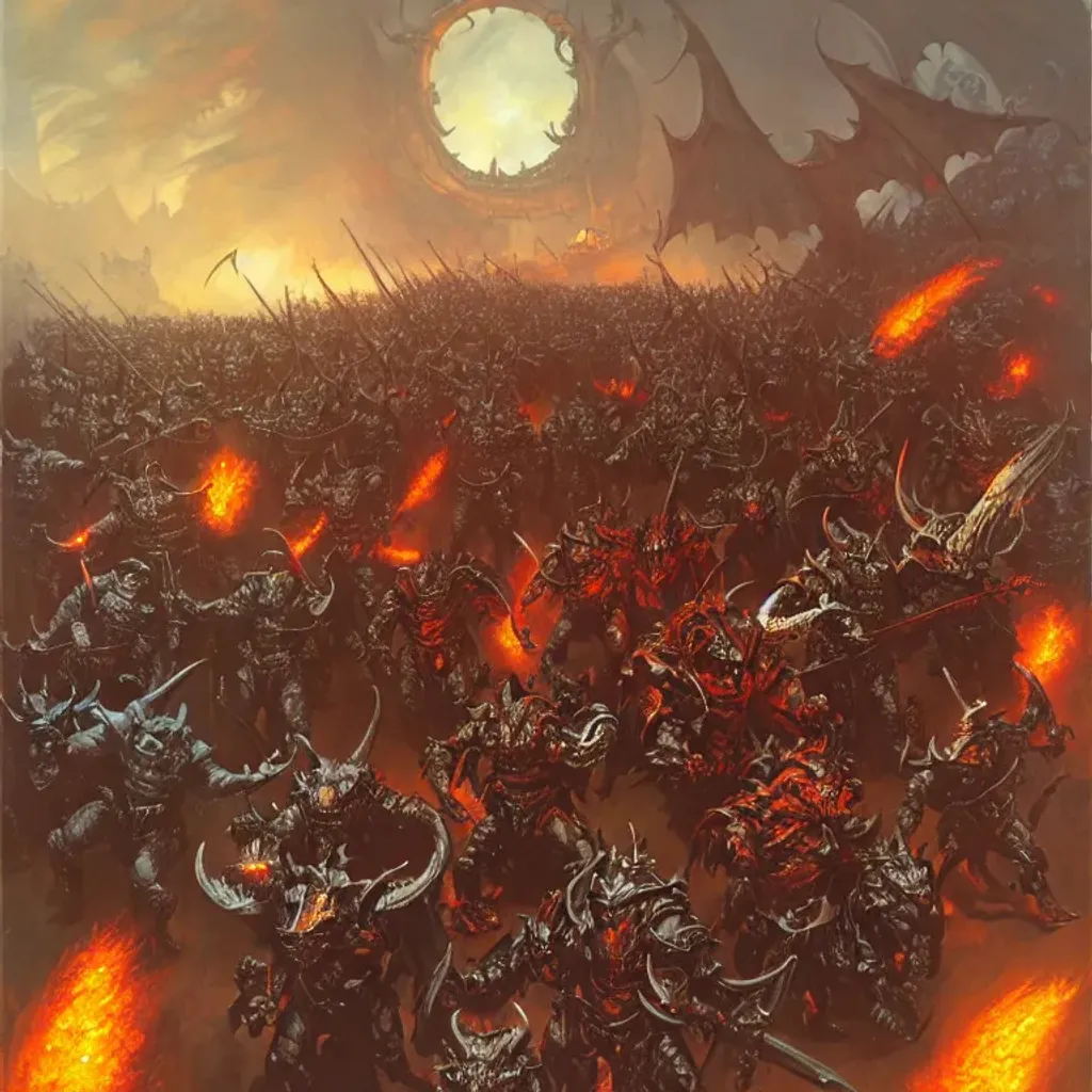 Demonic heavy armed and armored orc infantry marchin... | OpenArt