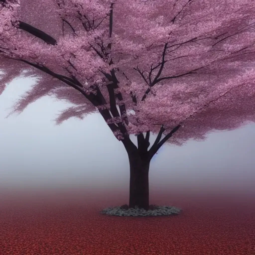 low poly cherry blossom tree in the fog, in the morn... | OpenArt