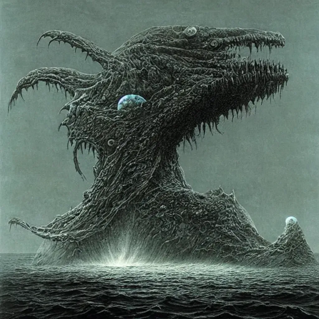 Big sea Monster, cosmic horror, by Zdzisław Beksiński | OpenArt