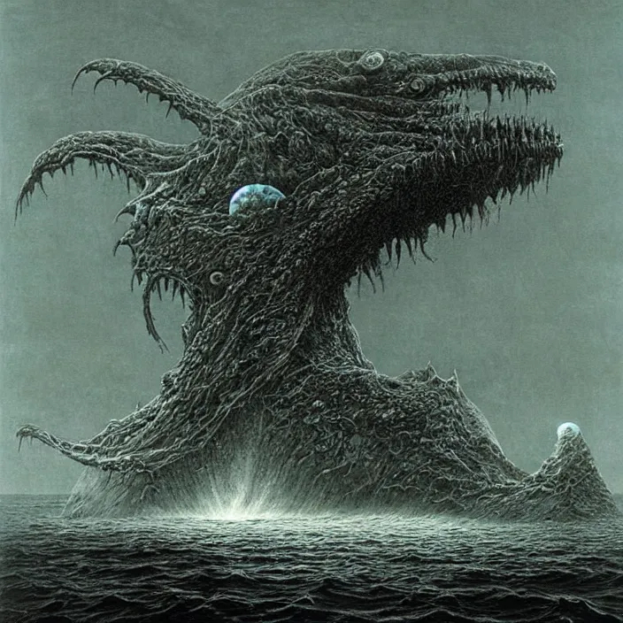 Big sea Monster, cosmic horror, by Zdzisław Beksiński | OpenArt