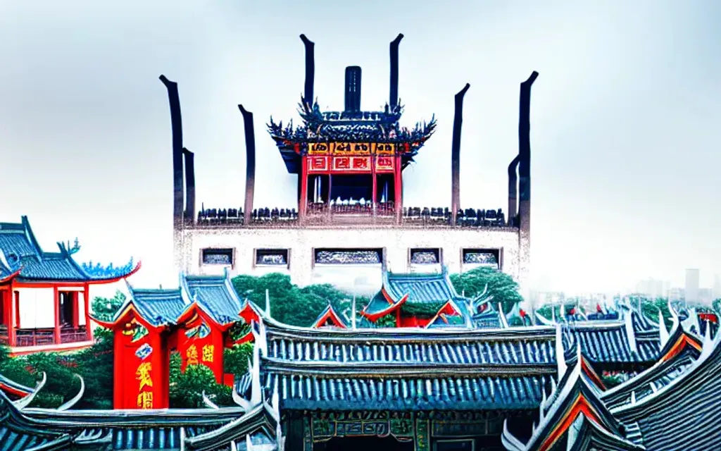 A blend of Gothic and Chinese architecture, tiled ro... | OpenArt