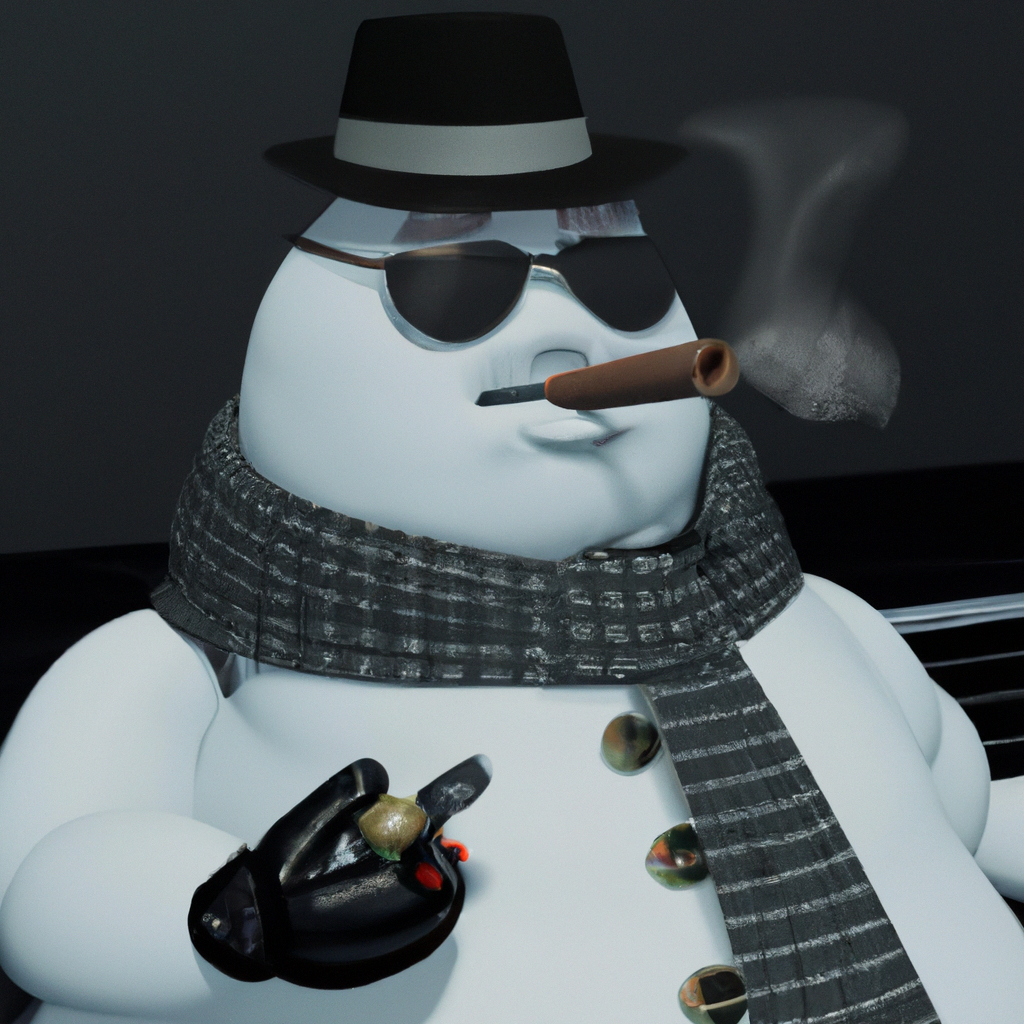 Mafia snow man boss smoking a cigar, digital art, hi... | OpenArt