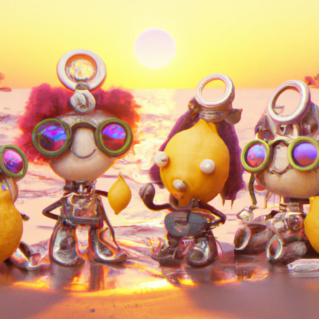 the cute lemon Familly character on the beach, steam...
