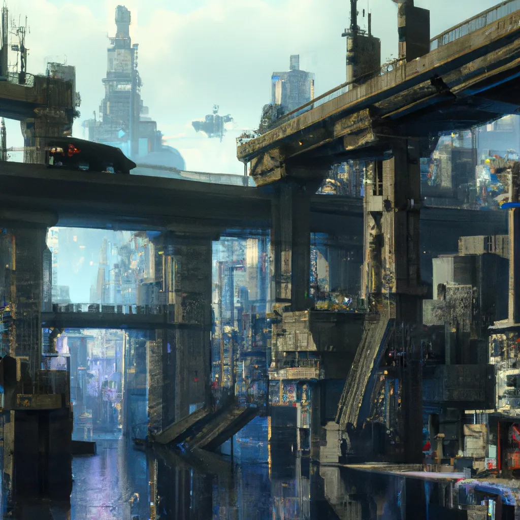 Computer generated image of a city with a bridge, co... | OpenArt