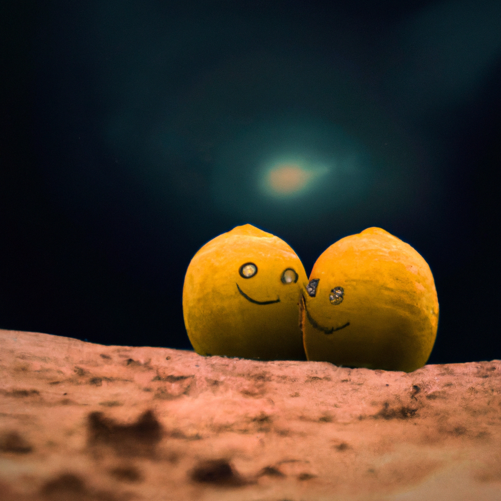 2 cute lemons with a smile hugging each other, on th... | OpenArt