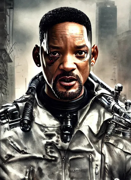 Portrait of {Will Smith as Terminator} with {black}... | OpenArt