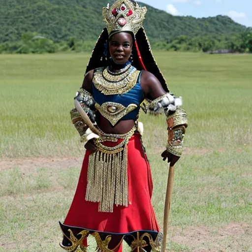 Beautiful Haitian princess in ornate armor | OpenArt