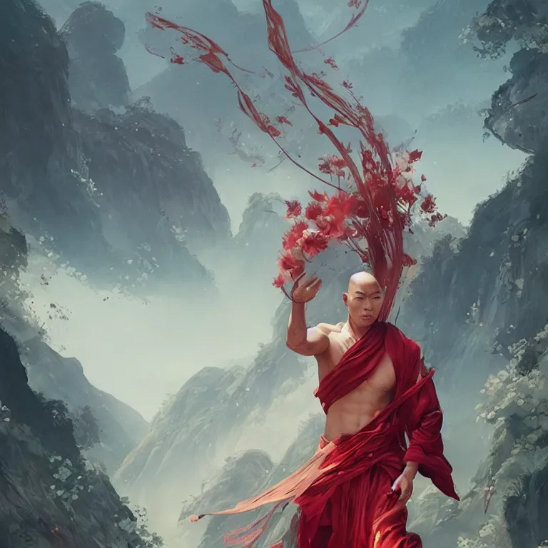 a muscular handsome chinese monk wearing heavenly ha... | OpenArt