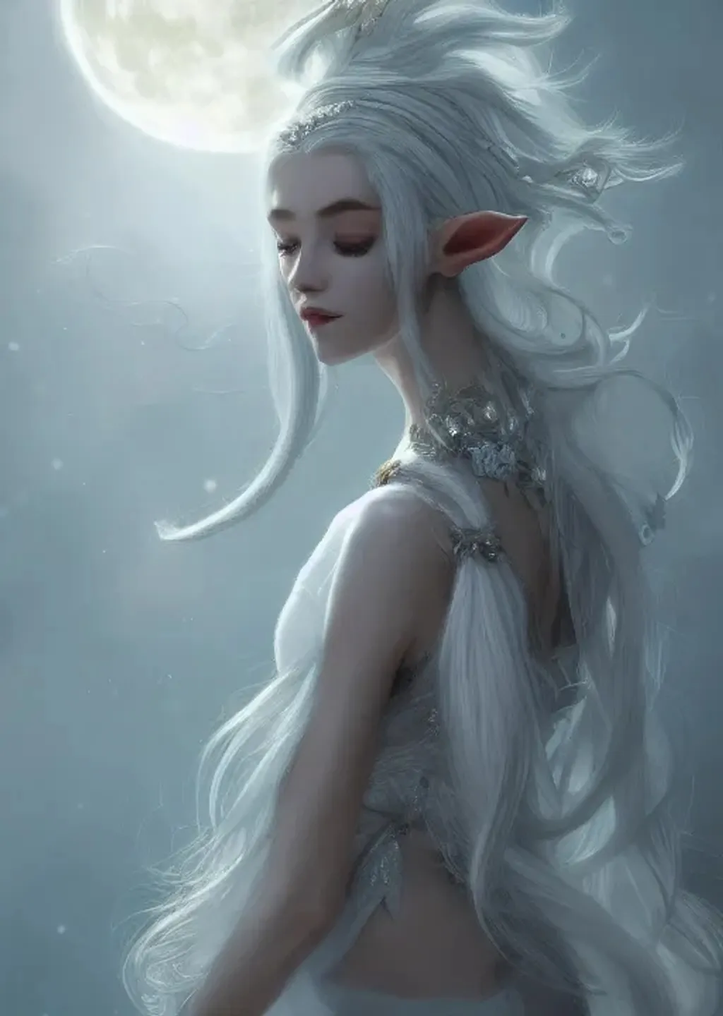 Portrait of a Beautiful Female elf with silver hair...