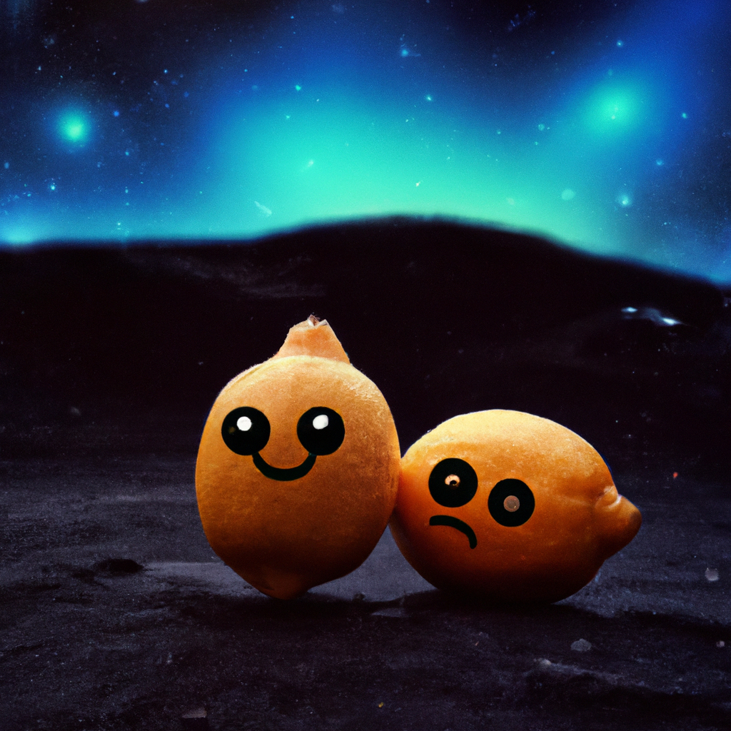 2 little cute lemons hugging each other, on the plan... | OpenArt