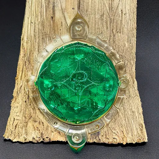 emerald shield with clear bubble face and intricate... | OpenArt
