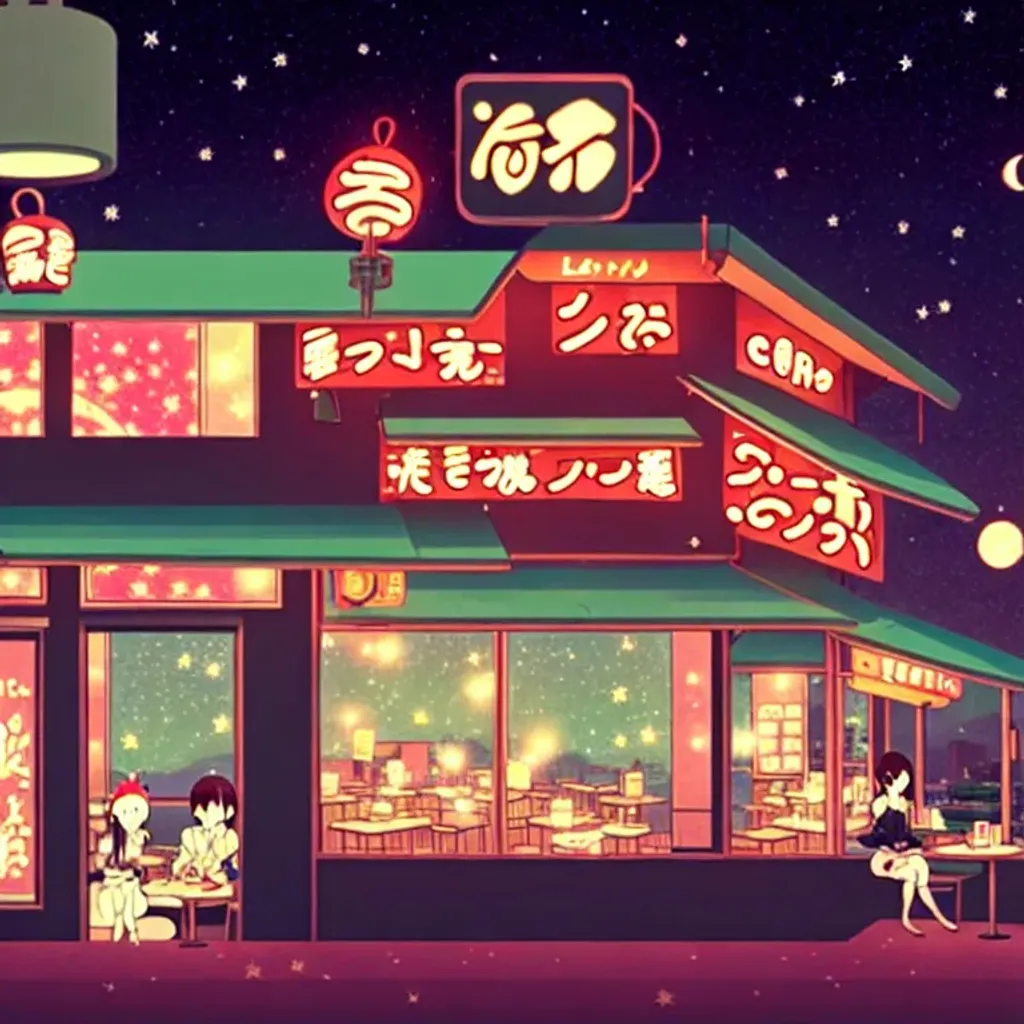 Cozy lofi cafe background night scene | OpenArt