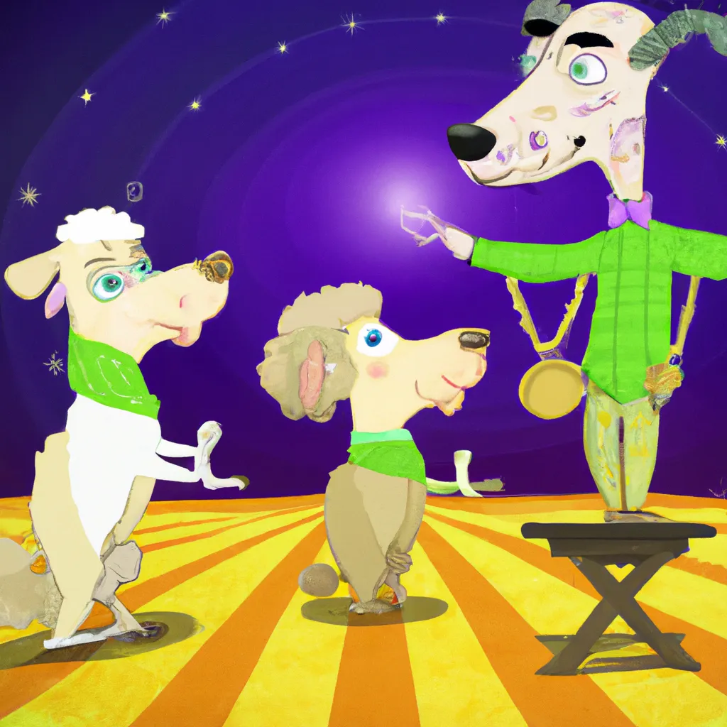 humanoid sheep teaching tricks to a couple of puppy... | OpenArt