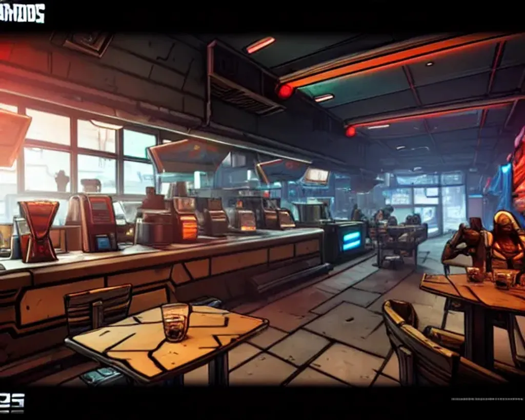 Borderlands 2 Sleek and modern low-poly coffee shop... | OpenArt