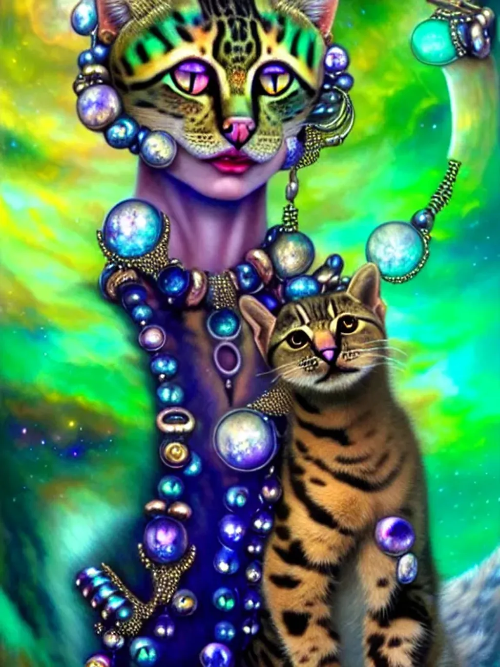Bejewelled aesthetic cat shapeshifter felinoid godde... | OpenArt