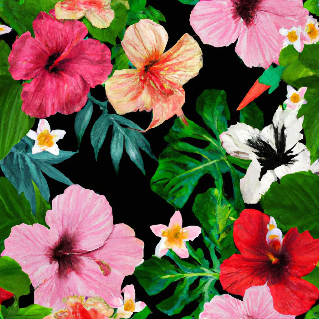seamless pattern of hibiscus and tropical flowers | OpenArt