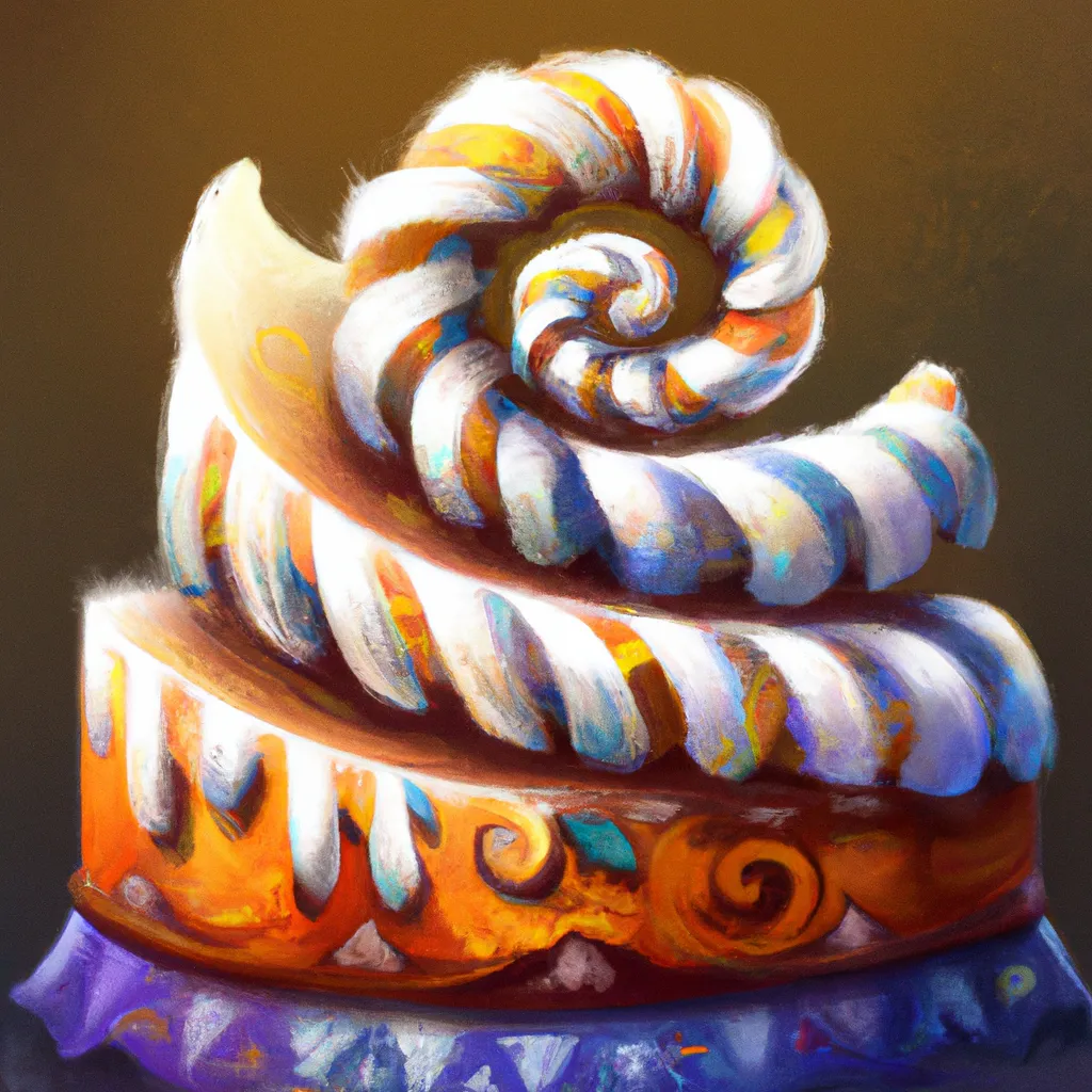 Cake with spiral pattern icing, digital art