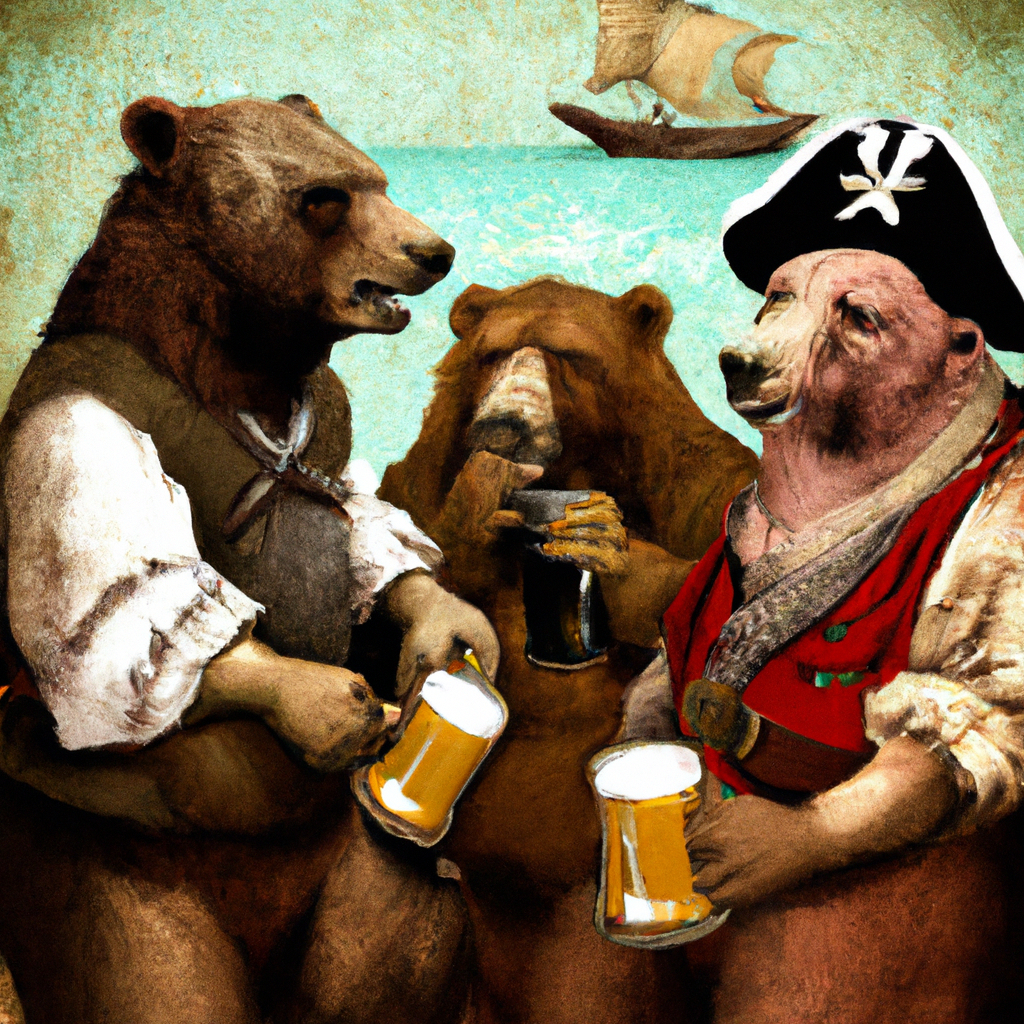 brown bear pirate drinking ale with his mateys, real... | OpenArt