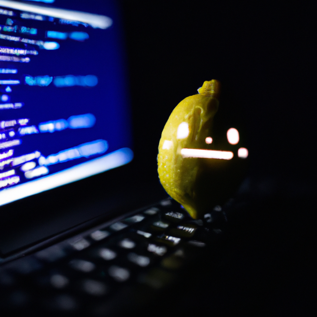 A lemon character coding on a computer in a dark room | OpenArt