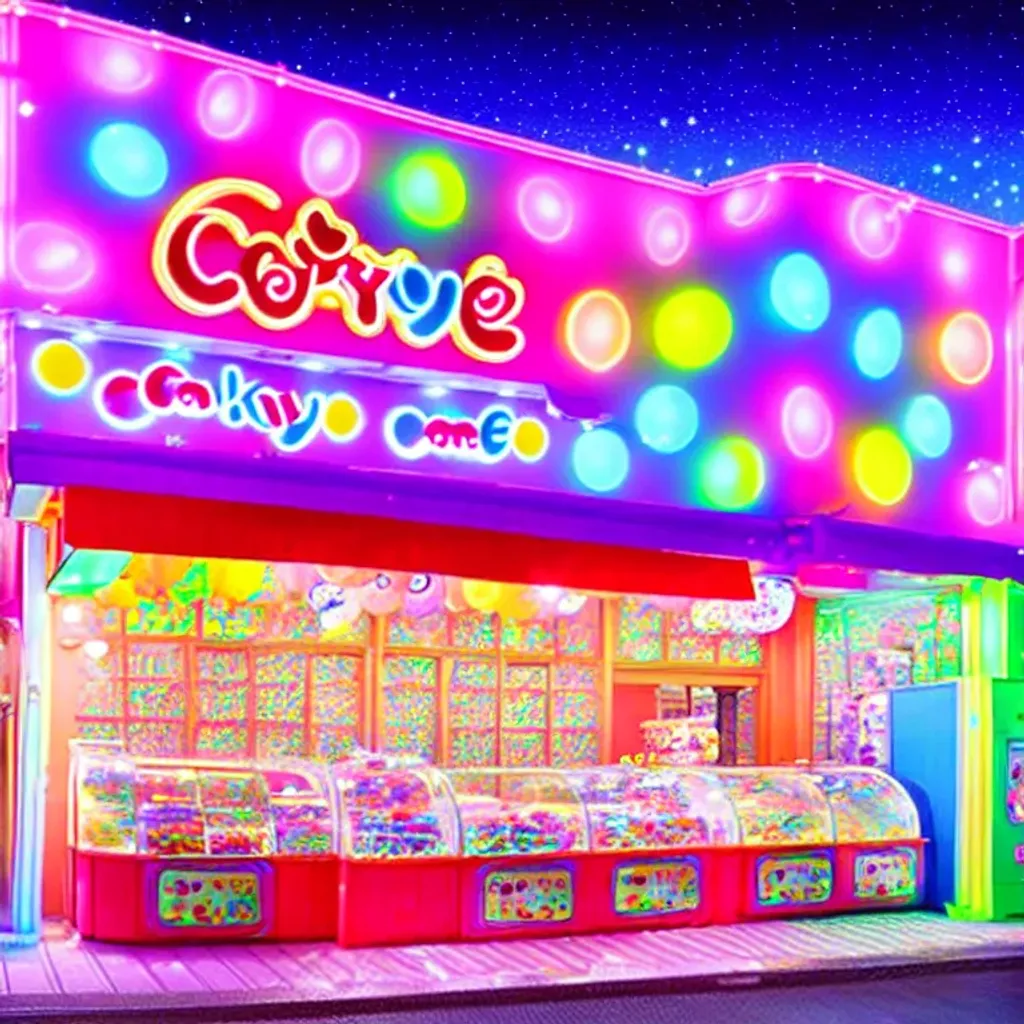 anime, Tokyo candy cafe made of bright colorful cand... | OpenArt