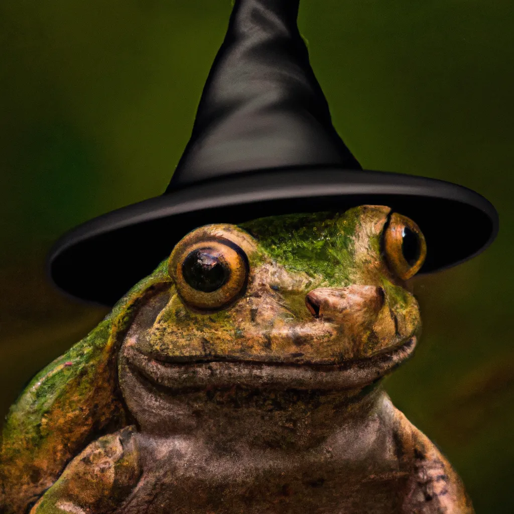 drawing of a frog, wearing a wizard hat, sitting on... | OpenArt