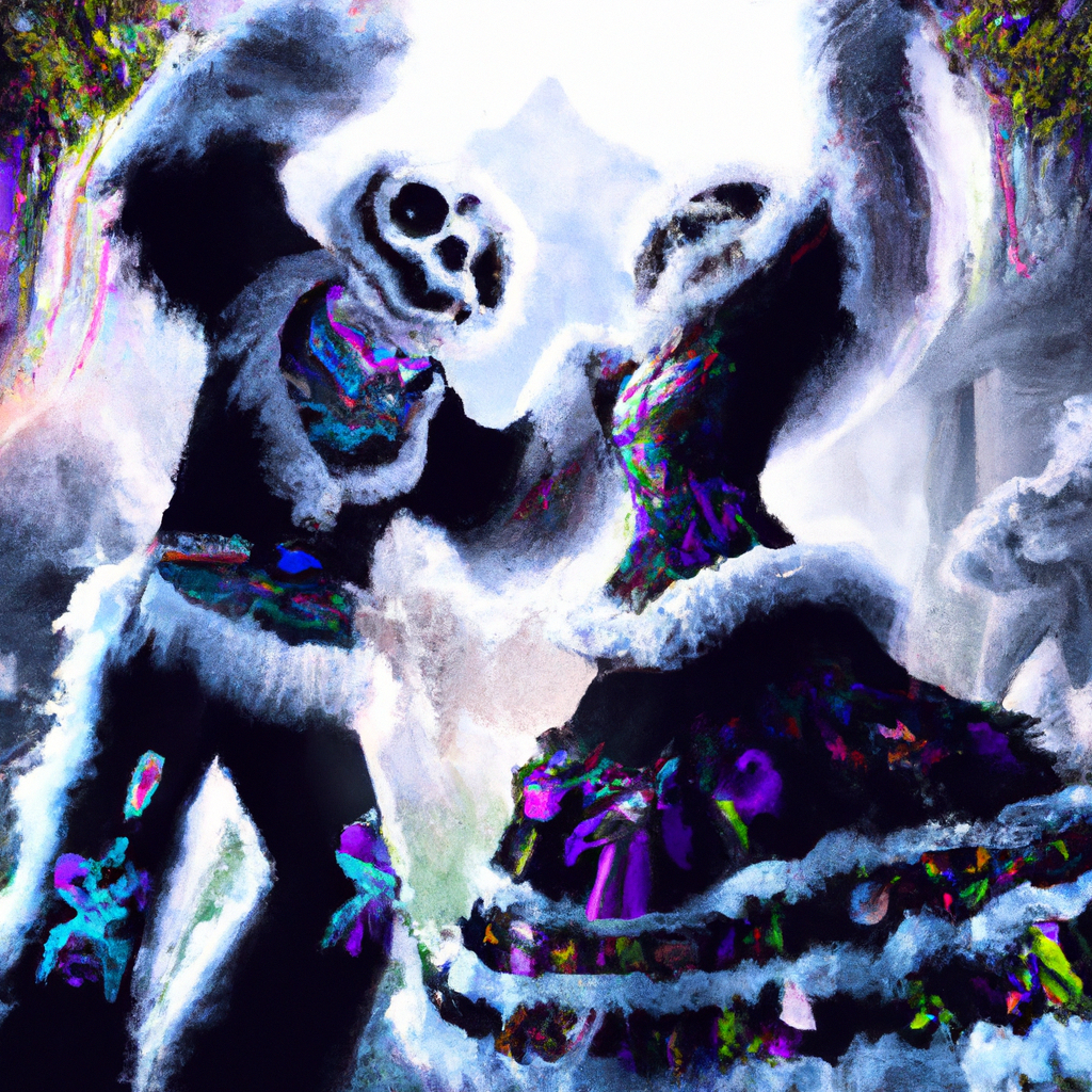 ghost couples dancing in afestival of day of the dea...