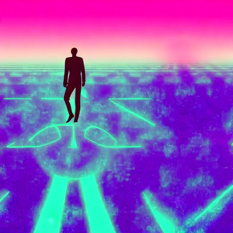 man inside of an infinity mirage. synthwave. | OpenArt