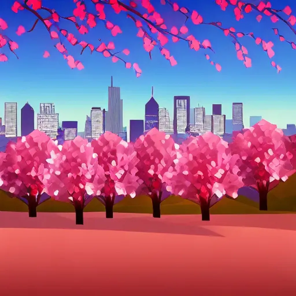 three low poly cherry blossom trees on a hill in aut... | OpenArt